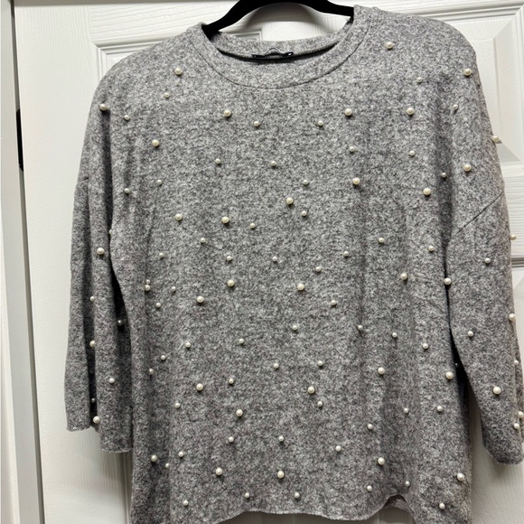 Zara | Tops | Zara Gray Pearl Embellished Tunic | Poshmark